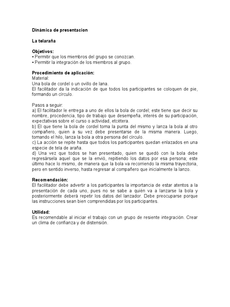 Dinámica de Presentacion | PDF | Telaraña