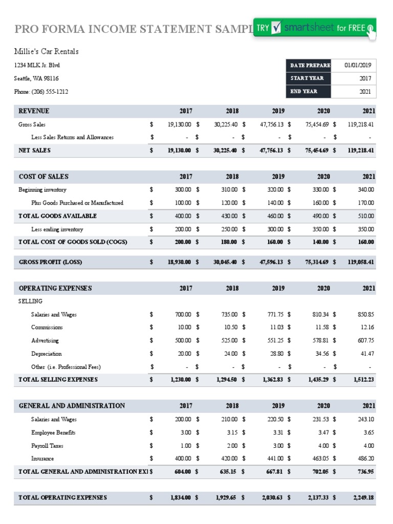Pro Forma Financial Statement | PDF | Cost Of Goods Sold | Revenue