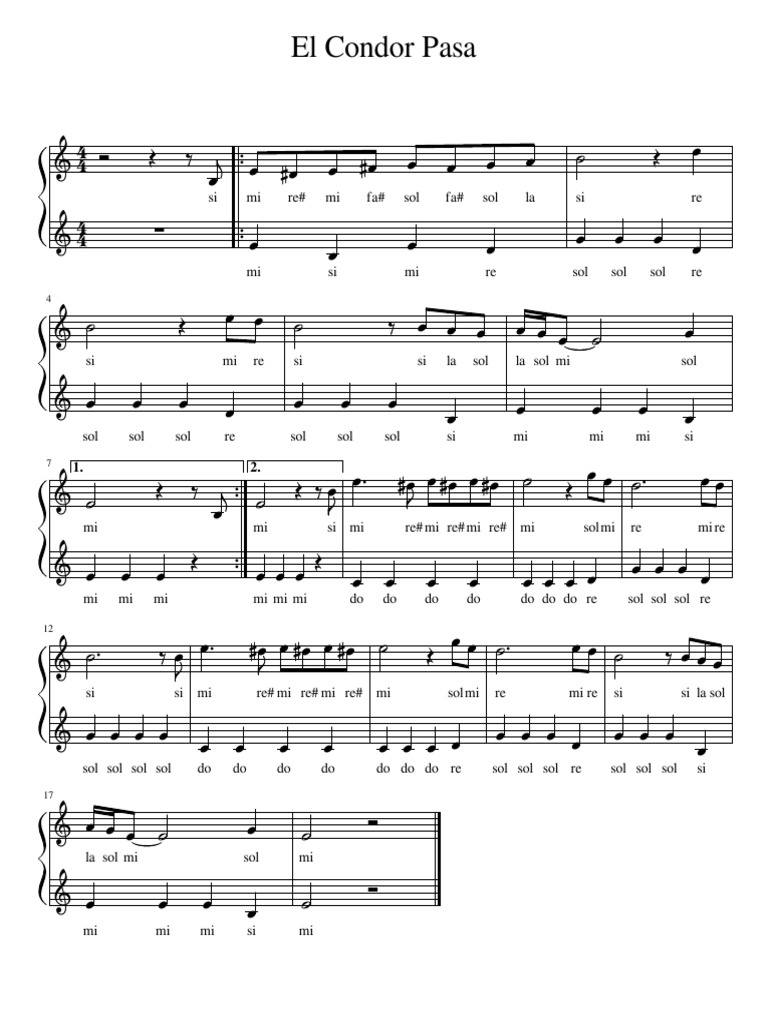 El Condor Pasa Piano | PDF | Composiciones Musicales | Pitch (Música)