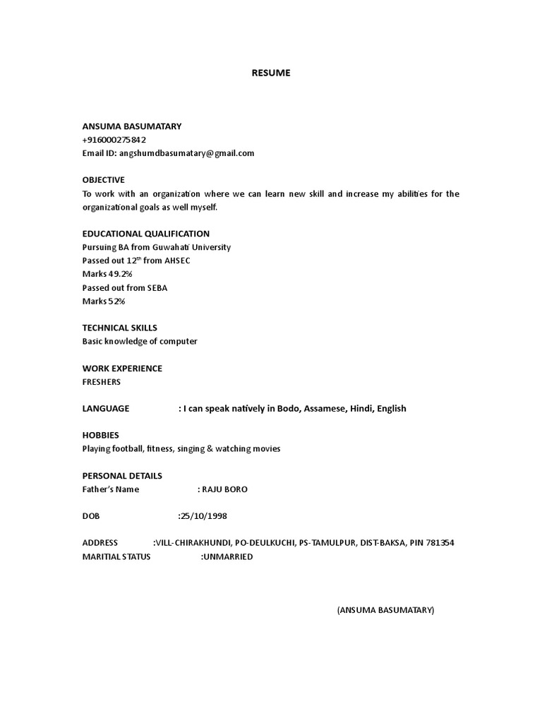 Resume Ansuma | PDF | Career & Growth