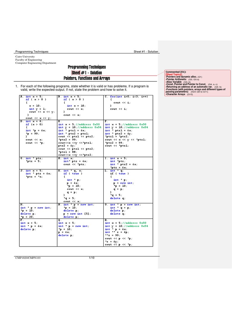 Sheet1 - Solution - Pointers, Functions and Arrays | PDF Sheet1 - Solution - Pointers, Functions and Arrays | PDF