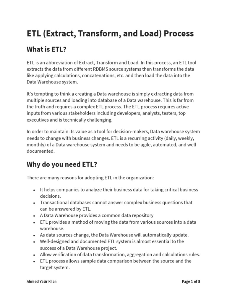 ETL (Extract, Transform, and Load) Process | PDF | Data Warehouse | Databases