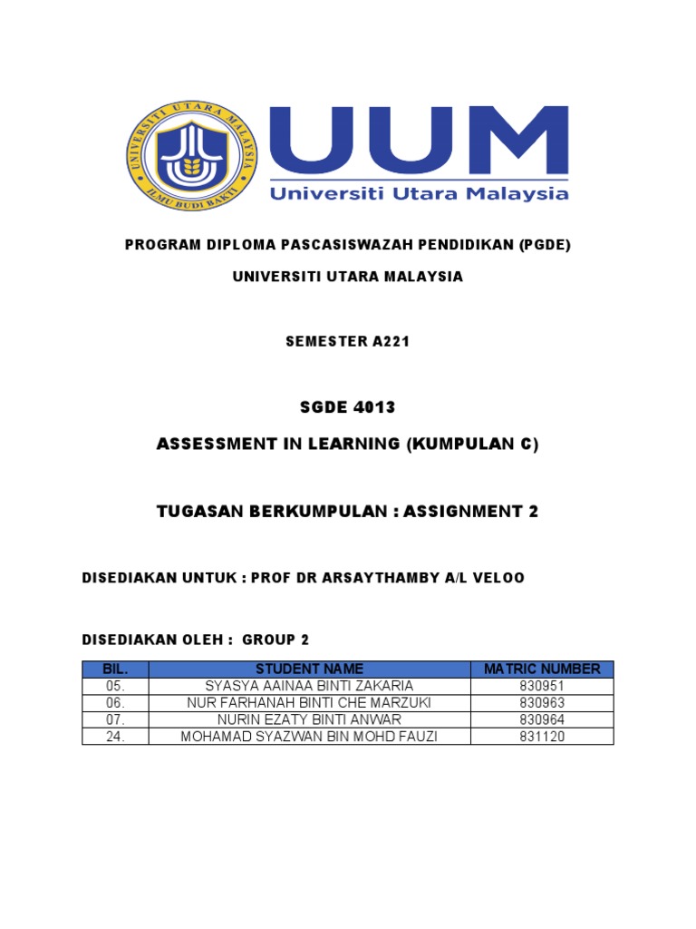 Group 2 - Assignment 2 - SGDE 4013 - Assessment in Learning - GRPC | PDF