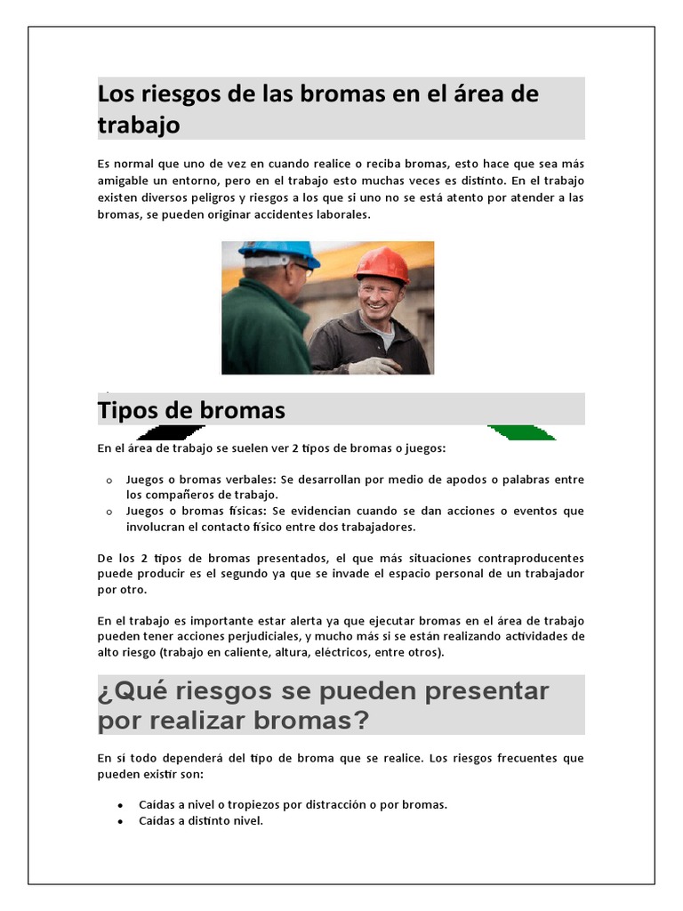 Riesgos de Bromas en el Trabajo | PDF
