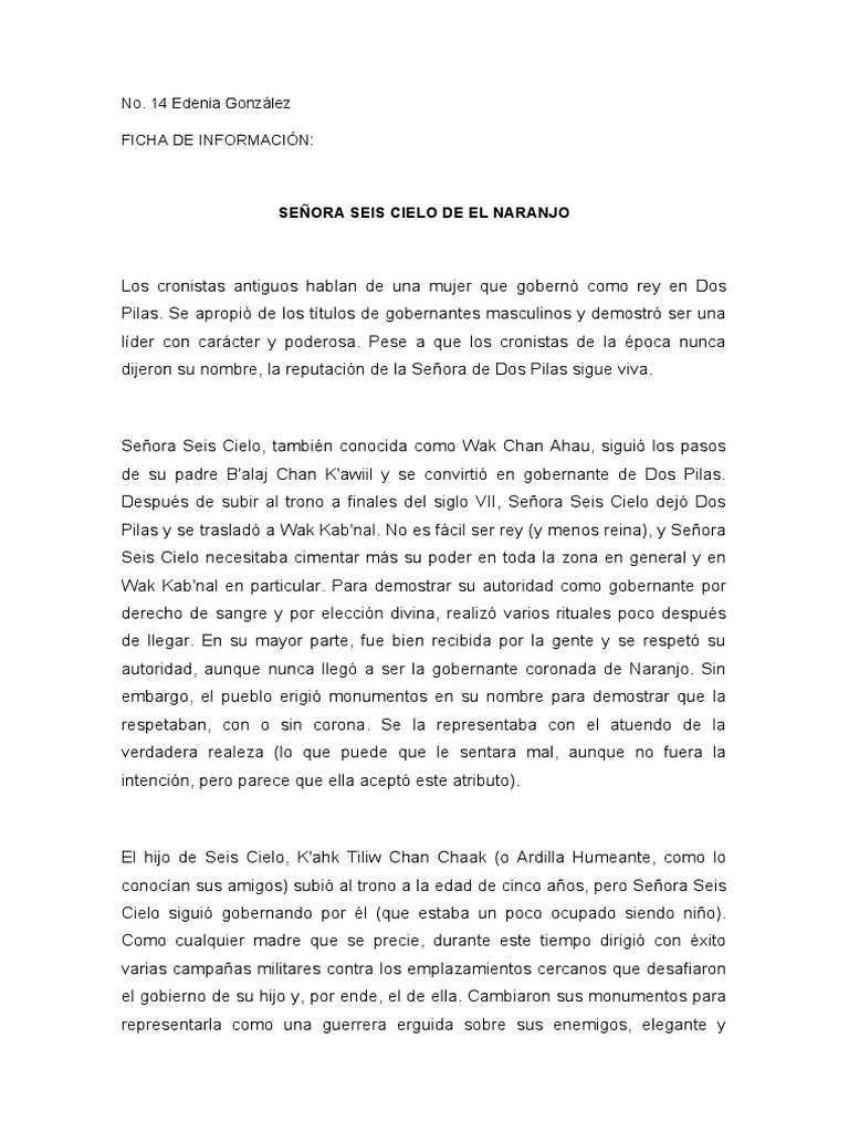 Señora Seis Cielo. | PDF | Civilización maya