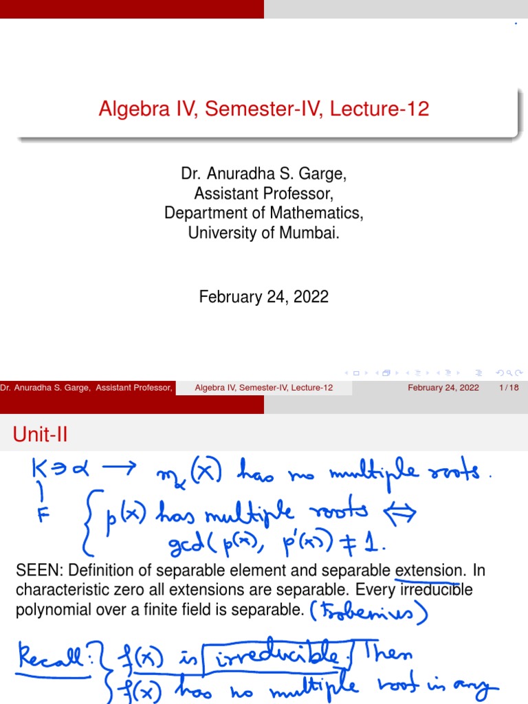 Algebra IV Unit II Lecture12 Marked | PDF | Field (Mathematics) | Mathematical Analysis
