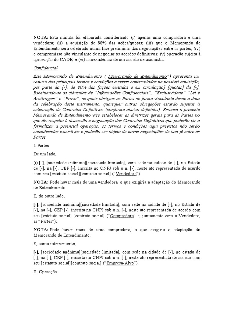 Modelo+de+MoU+ +non-Binding | PDF | Arbitragem | Contabilidade