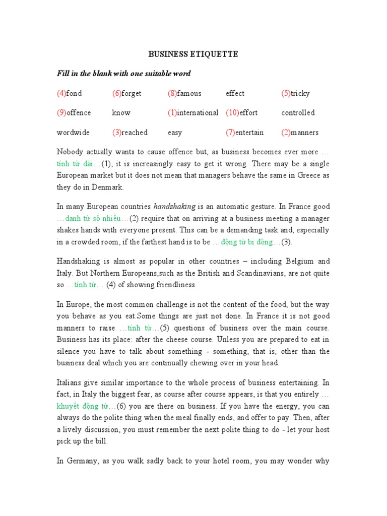 BUSINESS ETIQUETTE Practice Reading | PDF