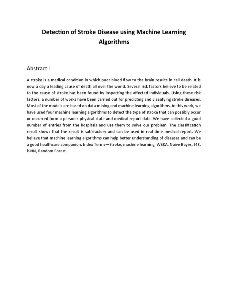 Detection of Stroke Disease Using Machine Learning Algorithams Full ...