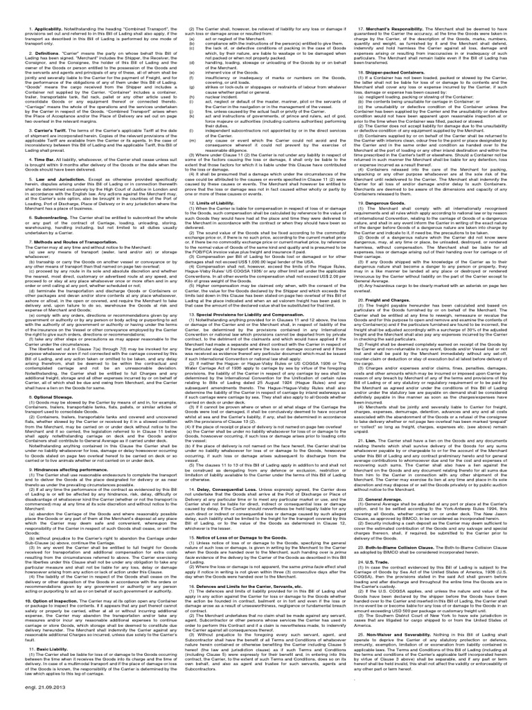 Reverso BL | PDF | Bill Of Lading | Cargo