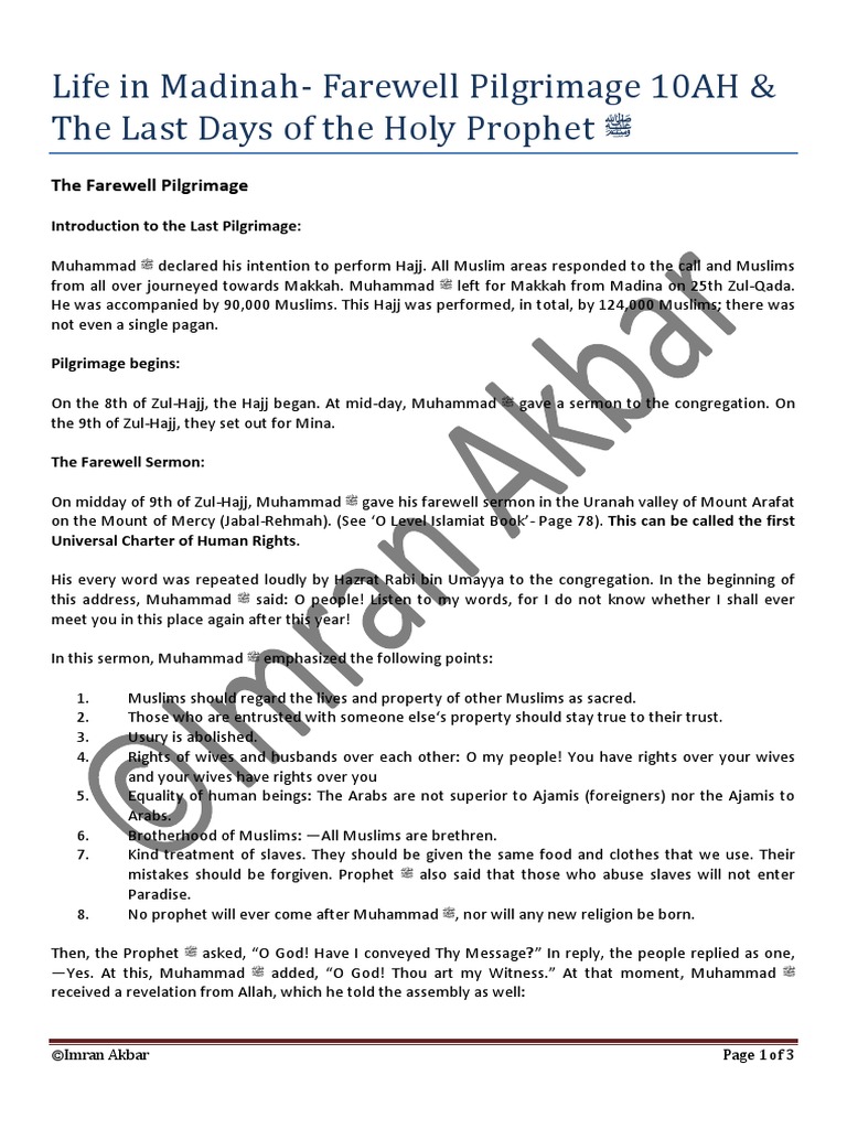 Life in Madinah - Farewell Pilgrimage 10AH-11AH | PDF | Muhammad | Hajj