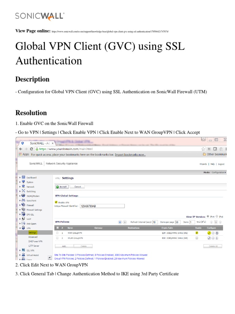 Configure SonicWall GVC with SSL Auth | PDF | Public Key Certificate | Transport Layer Security