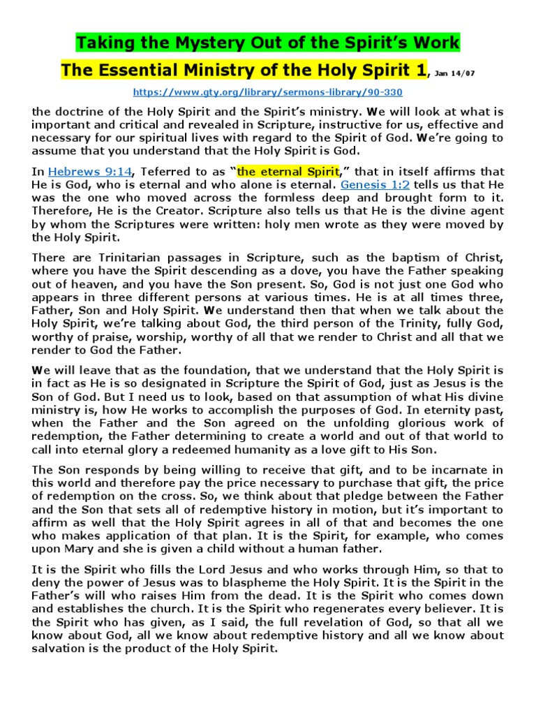 The Essential Ministry of The Holy Spirit 1 | PDF | Sanctification | God The Father