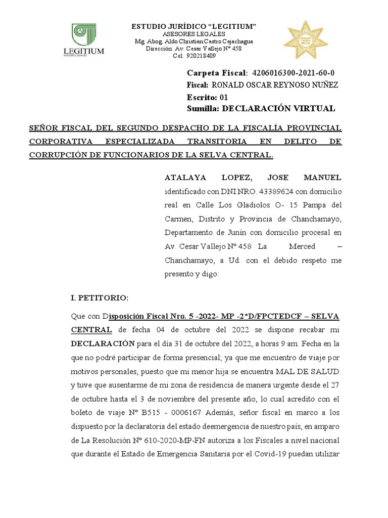 Carpeta Fiscal Jose Atalaya Declaración Virtual | PDF | Gobierno | Justicia