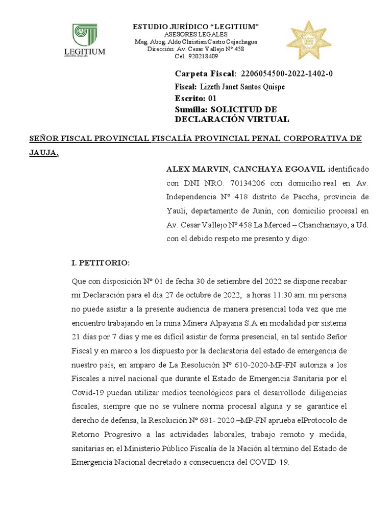 Solicitud de Declaración Virtual Fiscalía Jauja | PDF | Gobierno | Justicia