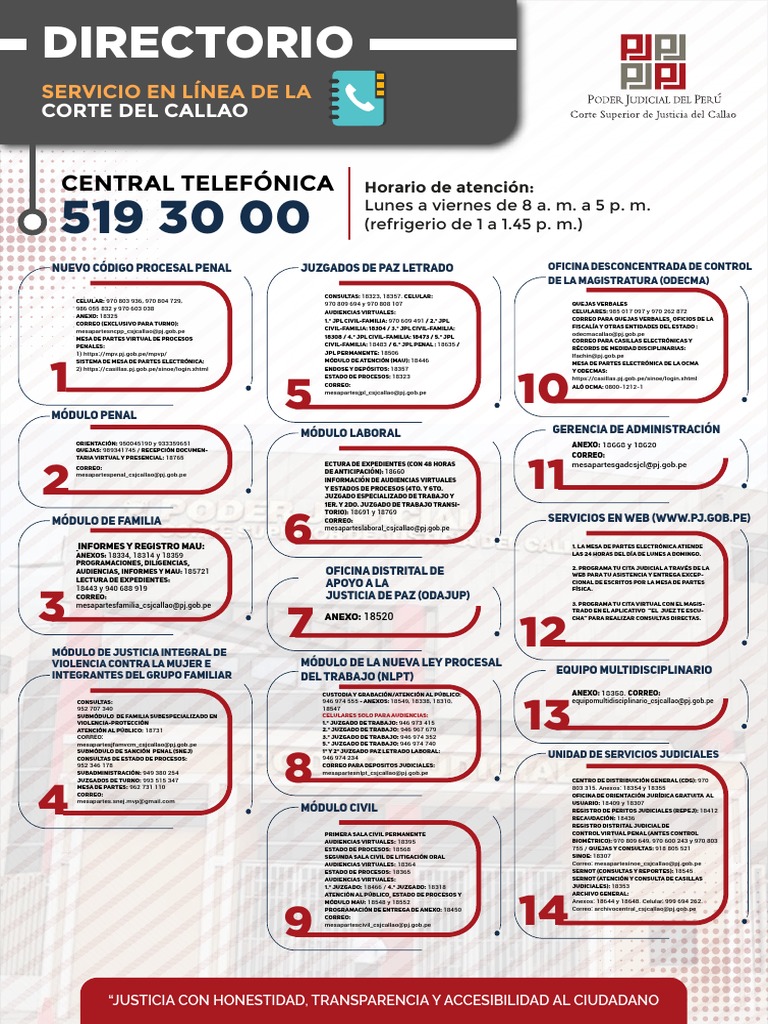 Corte Del Callao Directorio Teléfonos y Email | PDF | Justicia | Crimen ...