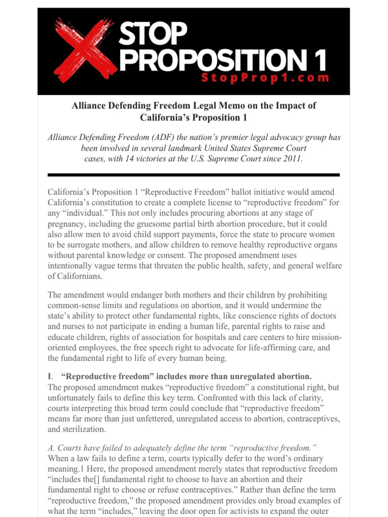 Alliance Defending Freedom Legal Memo On The Impact of California's Proposition 1 | PDF ...