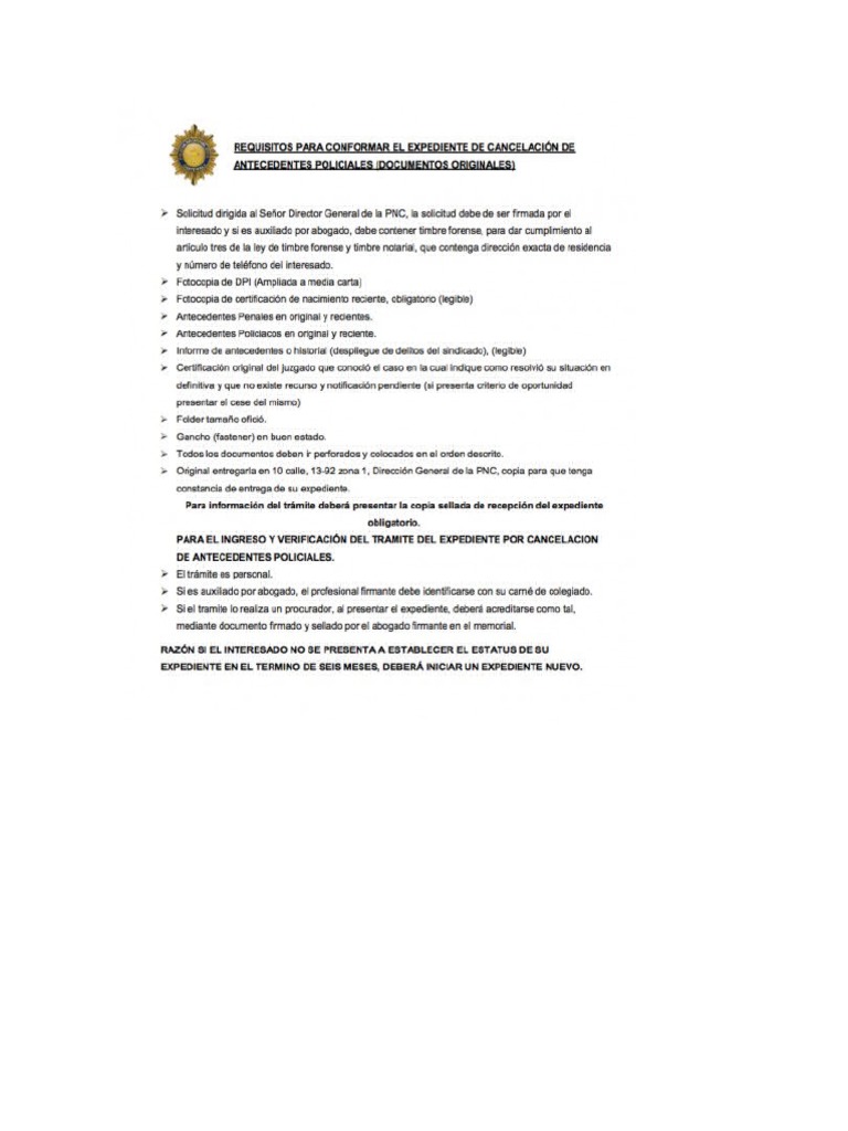 Requisitos para Limpiar Antecedentes Policiacos | PDF