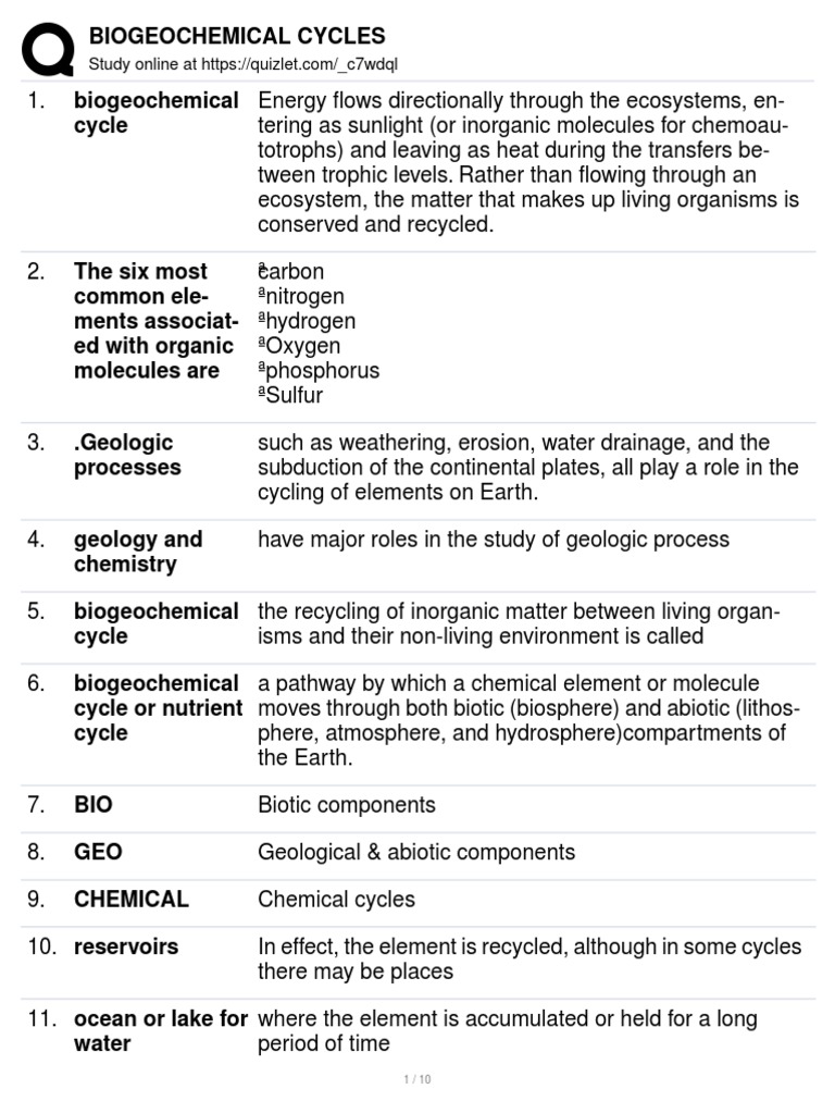 Biogeochemical Cycle Reviewer | PDF | Water | Carbon Cycle