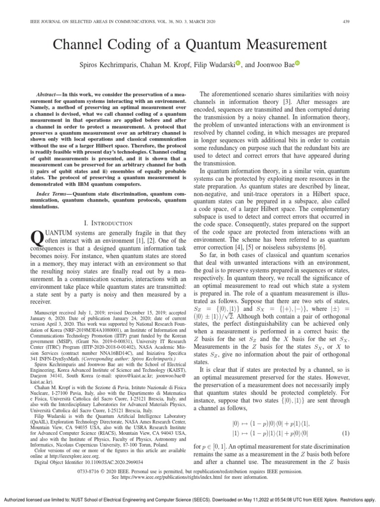 Channel Coding of A Quantum Measurement | PDF | Quantum Mechanics ...