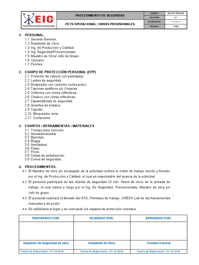 Eic-Sst-Pro-005 - Obras Provisionales | PDF