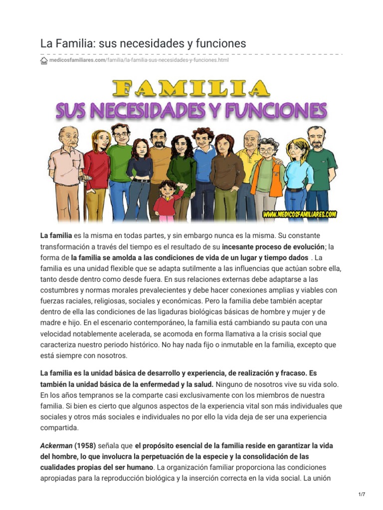 La Familia Sus Necesidades y Funciones | PDF | Familia | Socialización