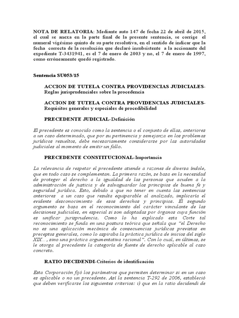 SU 053-15 Provisionales | PDF | Caso de ley | Precedente