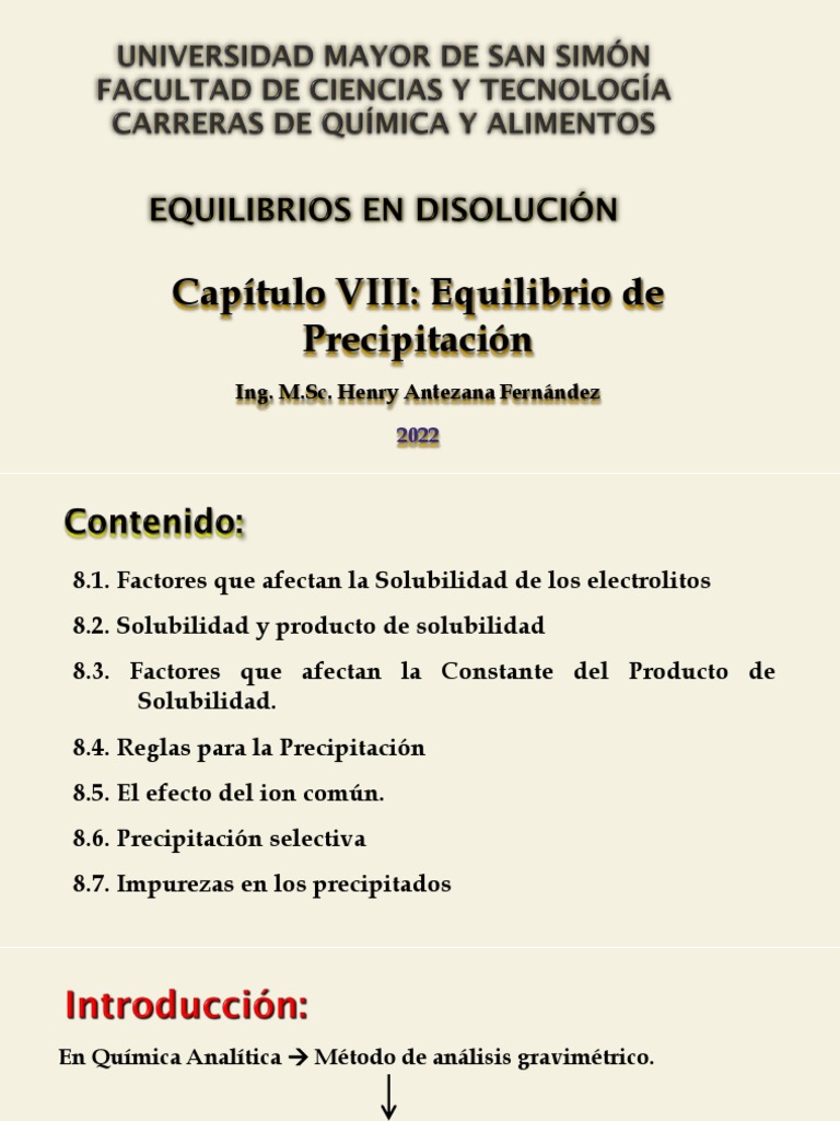 Capítulo 8 - Equilibrio de Precipitación | PDF | Solubilidad | Precipitación (Química)