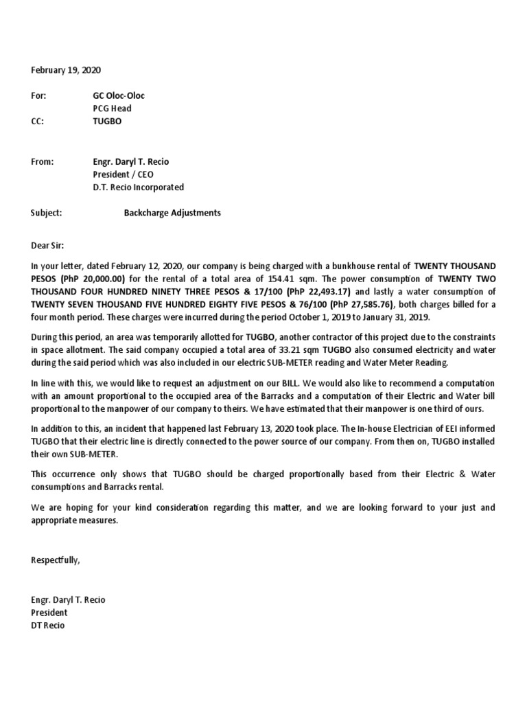 Backcharge - DT Recio | PDF