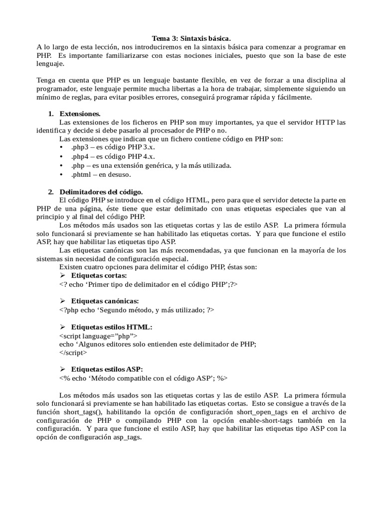Guía de Sintaxis Básica en PHP | PDF | Php | Lenguaje de programación