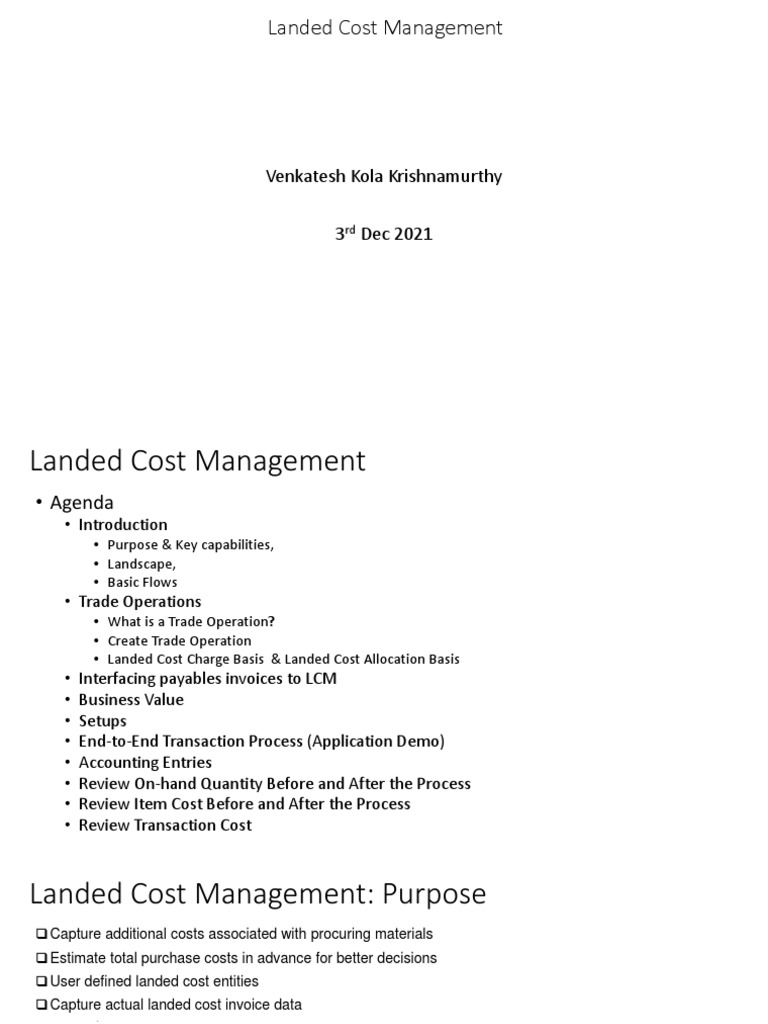 Landed Cost Management With Accounting Entries - Venkatesh | PDF ...