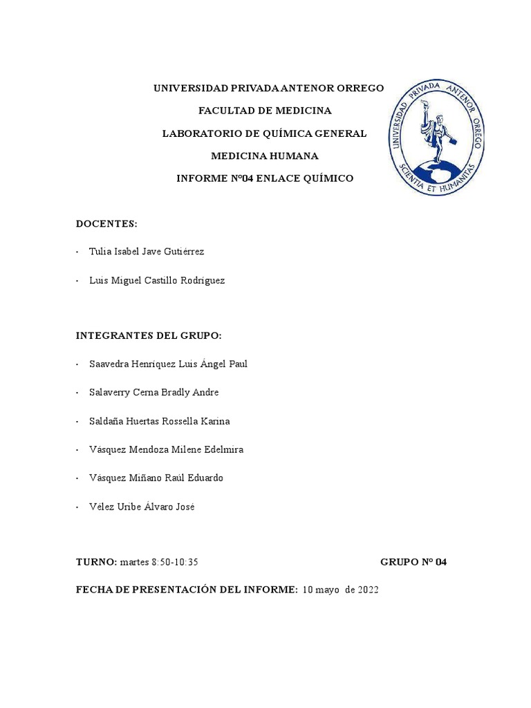 Informe Enlace Quimico | PDF | Compuestos químicos | Enlace químico Informe Enlace Quimico | PDF | Compuestos químicos | Enlace químico