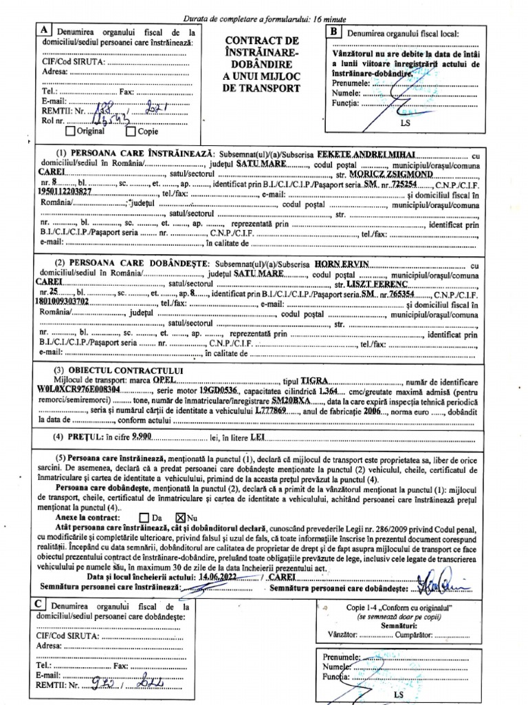 Contract Instrainare Auto | PDF