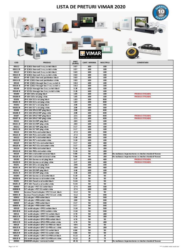 Lista de Preturi VIMAR 2020 2 | PDF | Electrical Connector | Computing