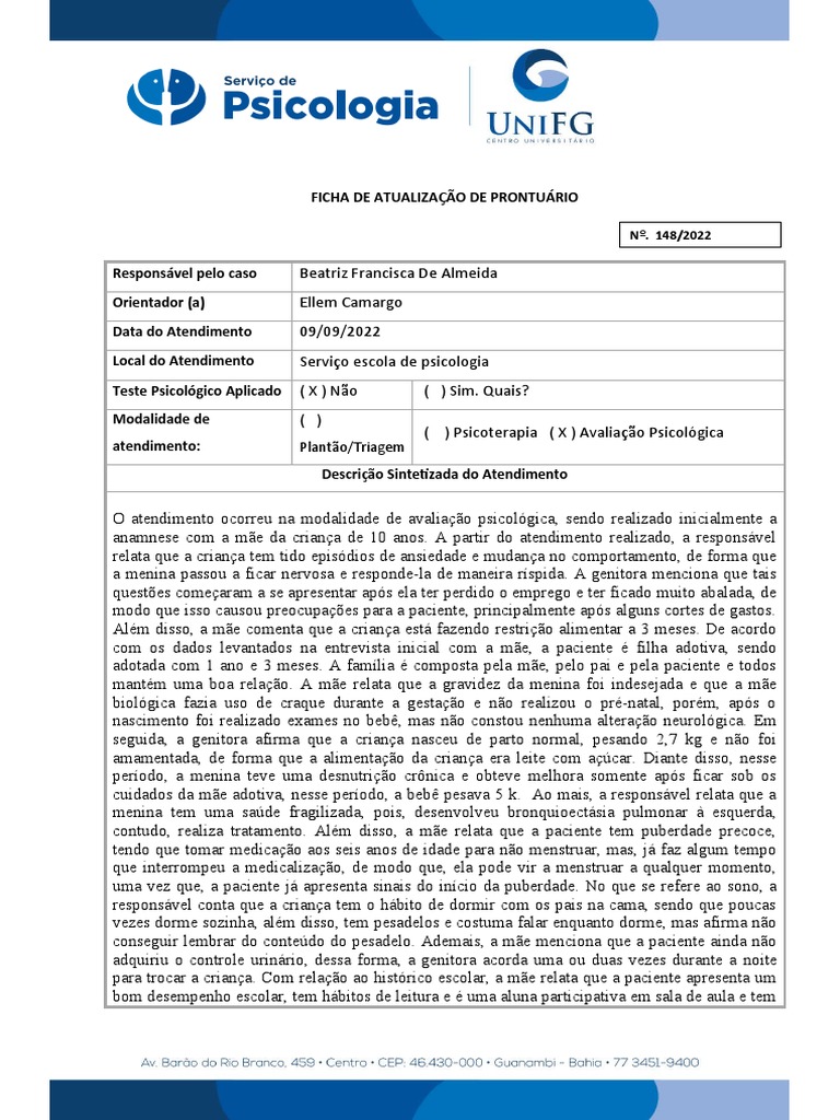 Atualização de Prontuário Psicoterapia - Modelo | Download grátis PDF ...