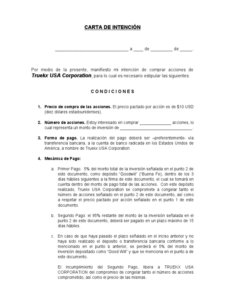 Carta de Intención de Compra | PDF | Compartir (Finanzas)