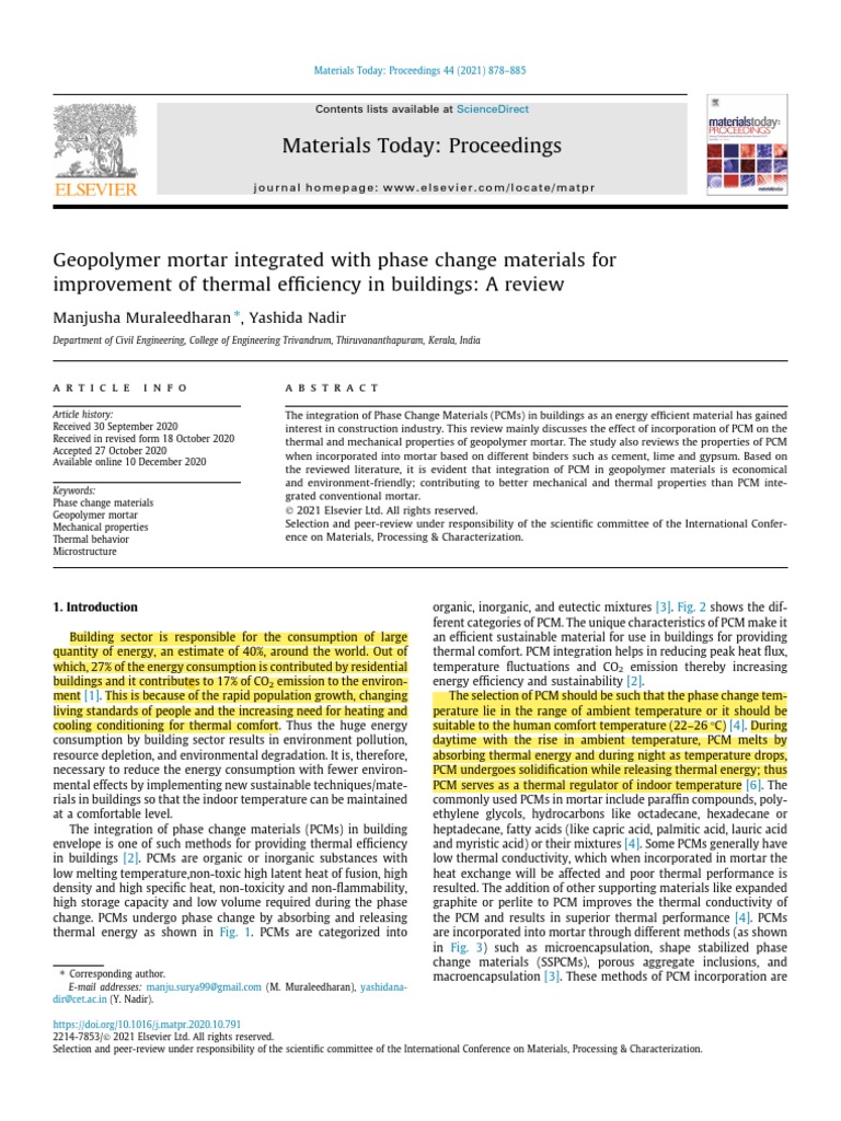 Geopolymer Mortar with Phase Change Materials | PDF | Cement | Mortar ...