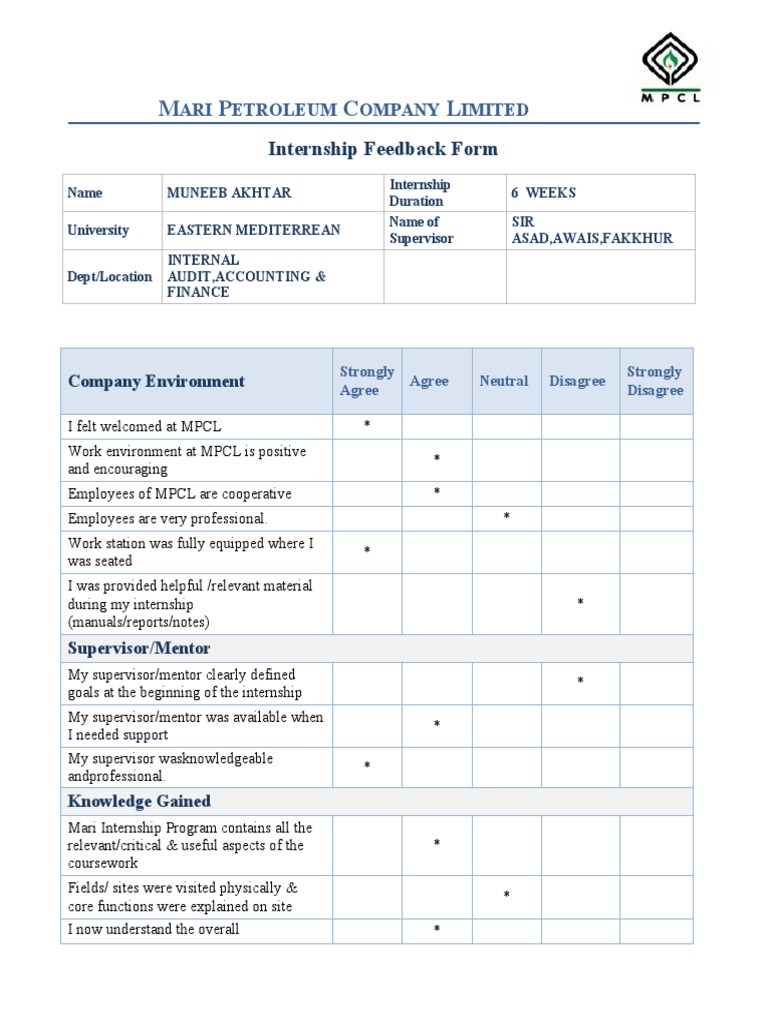 Feedback Form-Mpcl | PDF | Internship | Job Hunting