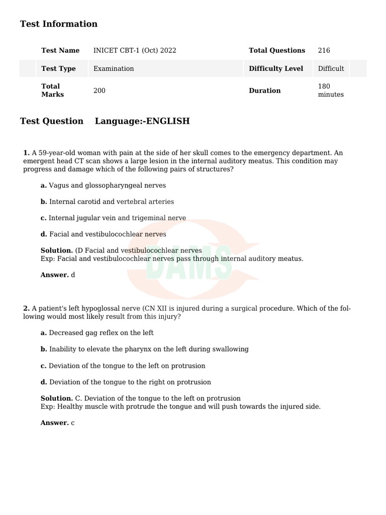 Inicet Cbt1 Answer Sheet 2022v2 | PDF | Anemia | Collagen
