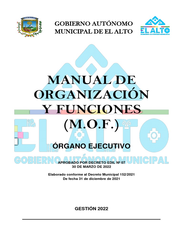 Manual de Organización y Funciones MOF 2022 | PDF | Gobierno local ...