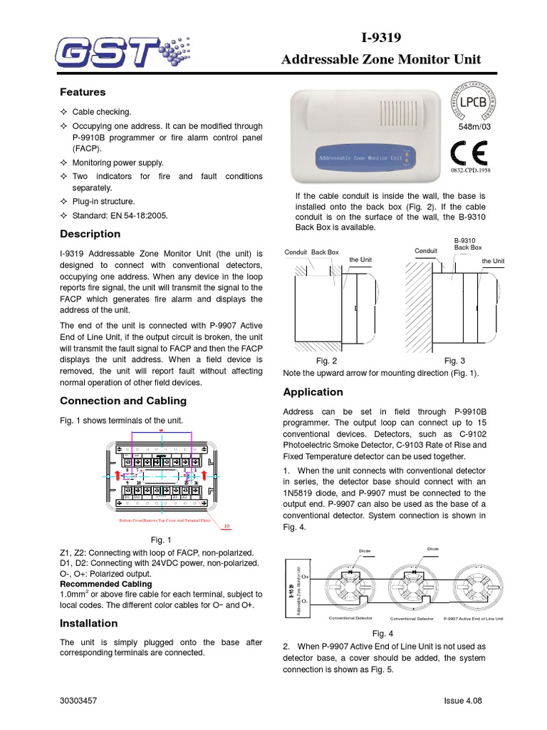 Gst I 9319 Intelligent Addressable Zone Interface Module Datasheet Pdf Electronics