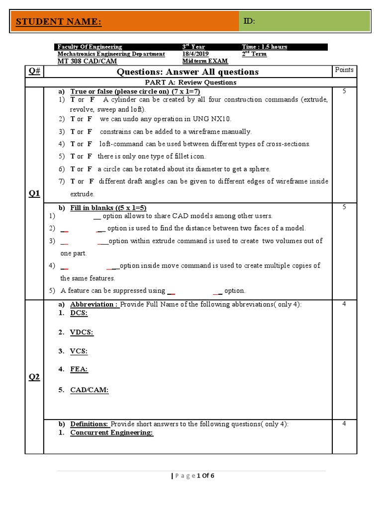 CAD/CAM Midterm Exam Review | PDF | Computer Aided Design | Cartesian ...