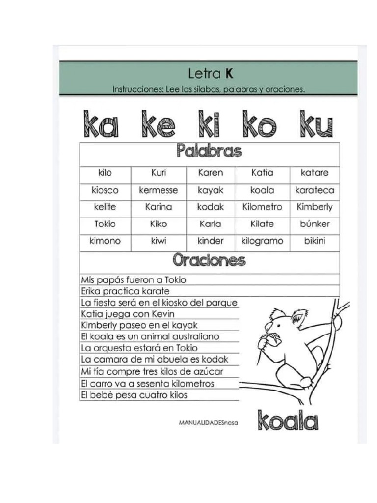 Palabras Con K - Z | PDF