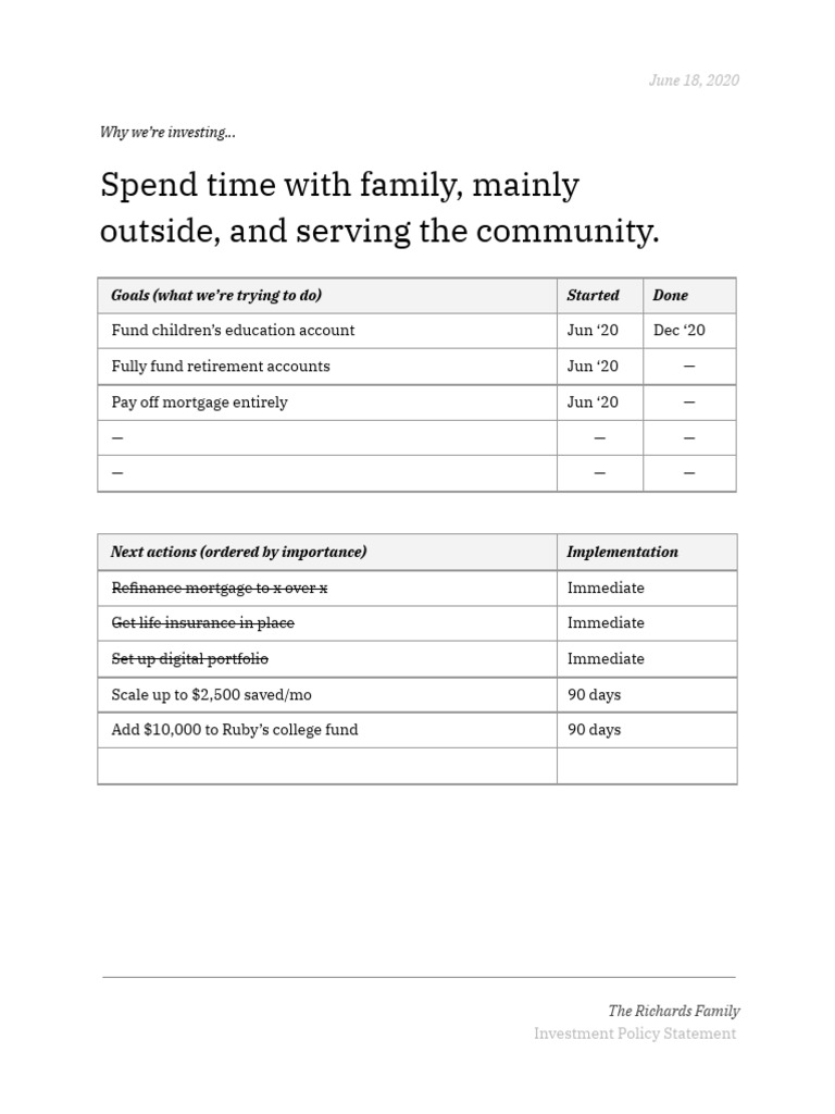 Investment Policy Statement Sample | PDF