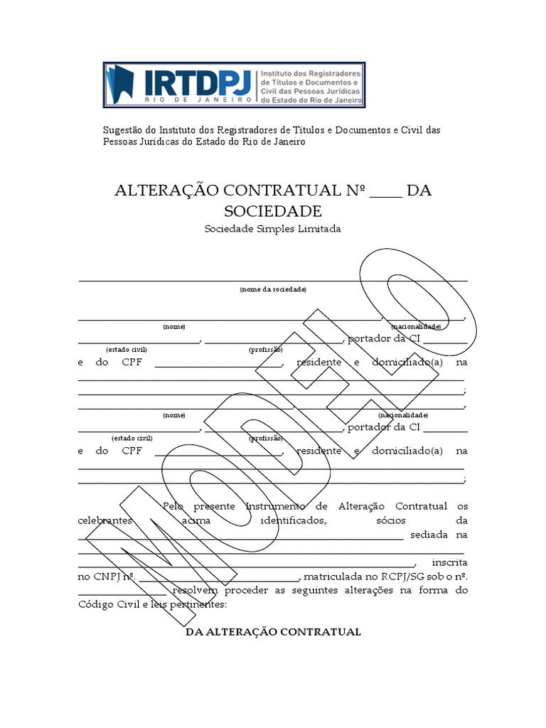 Modelo de Alteração Contratual Sociedade Simples Limitada | PDF ... Modelo de Alteração Contratual Sociedade Simples Limitada | PDF ...