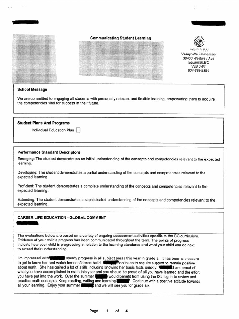 MyEd Report Sample CSL Option 1 | PDF