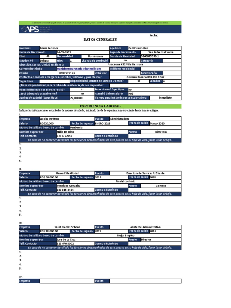 Formulario APS V1 | PDF