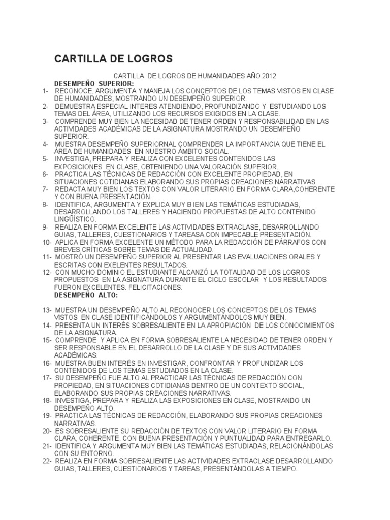 Cartilla de Logros | PDF | Aprendizaje | Método de enseñanza