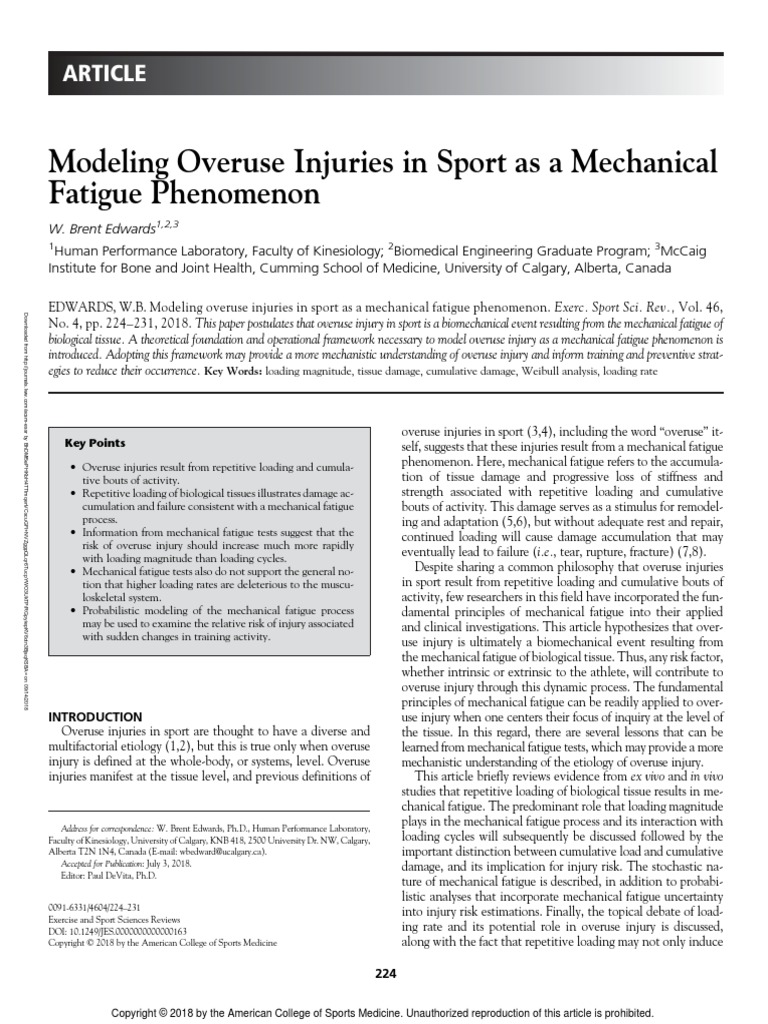 Modeling Overuse Injuries in Sport As A Mechanical Fatigue Phenomenon ...