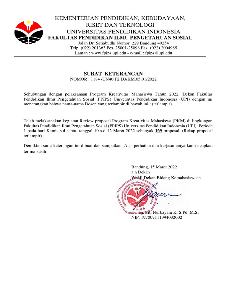 Surat Keterangan Telah Melaksanakan Review Proposal PKM | PDF | Sains ...